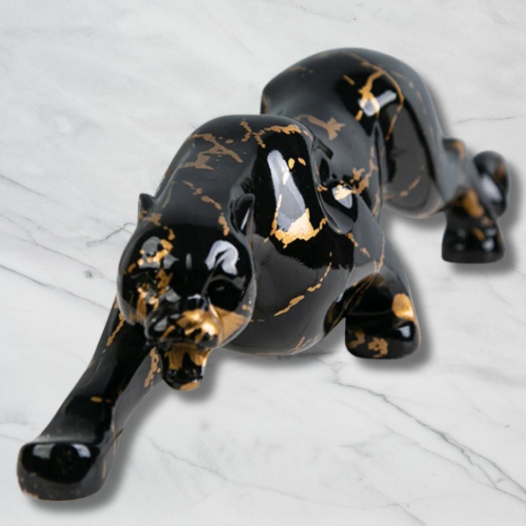 Luxury Black Panther Statue Gold Black Panther Sculpture Leopard Statue ...
