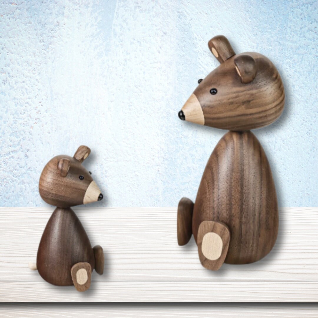 Cute Wooden Teddy Bear Sculpture, Wood Bears Statue, Adorable Bear ...