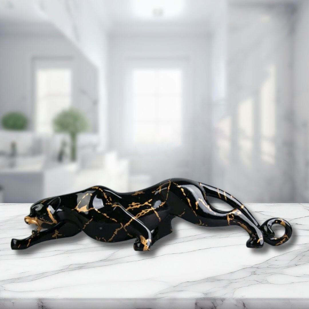 Luxury Black Panther Statue Gold Black Panther Sculpture Leopard Statue ...