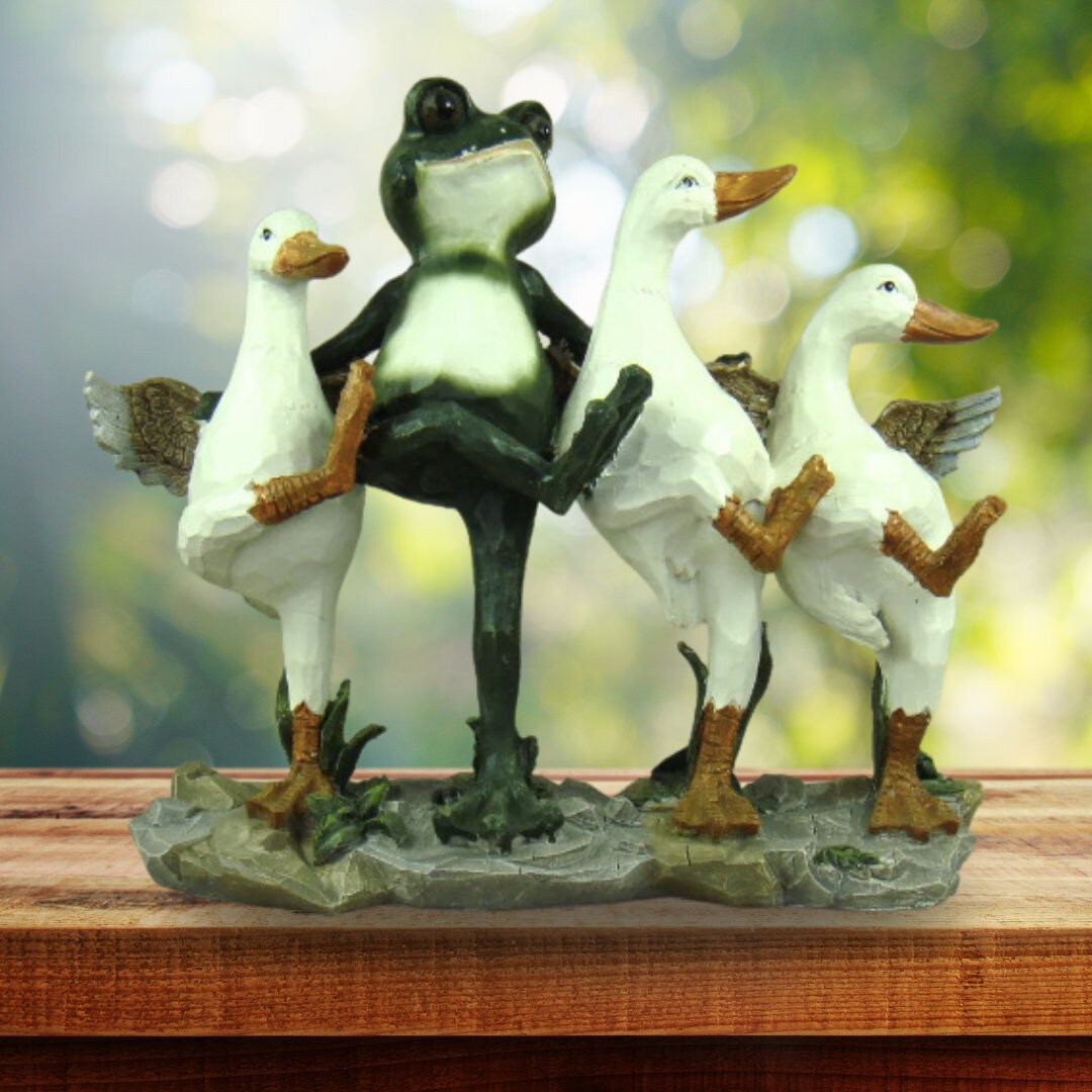 Dancing Frog and Ducks Statue Cute Garden Decor Funny Frog Duck Dance ...