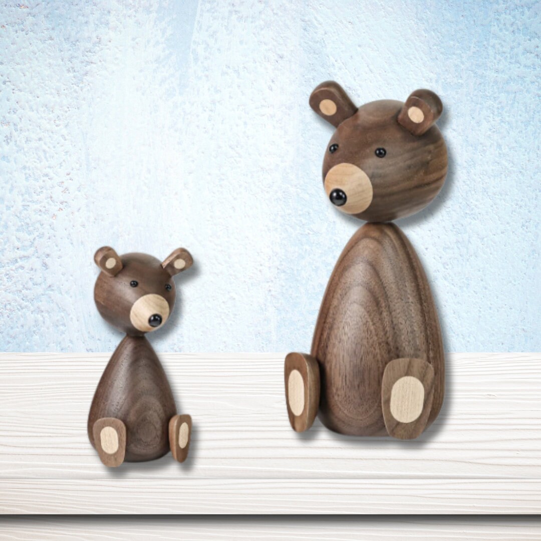 Cute Wooden Teddy Bear Sculpture, Wood Bears Statue, Adorable Bear ...