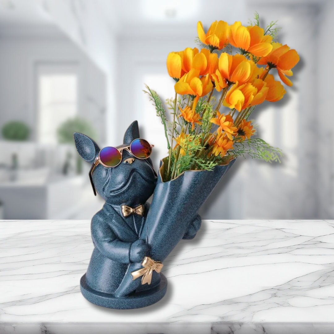 Classy Bulldog Flower Vase Tuxedo Dog Vase Cute Dog Statue Vase ...