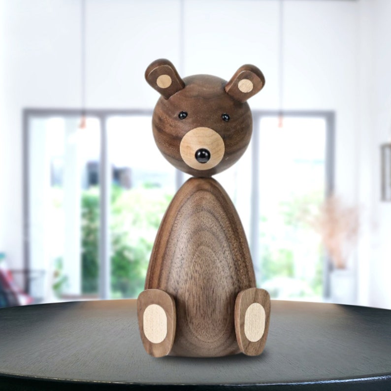 Cute Wooden Teddy Bear Sculpture, Wood Bears Statue, Adorable Bear ...