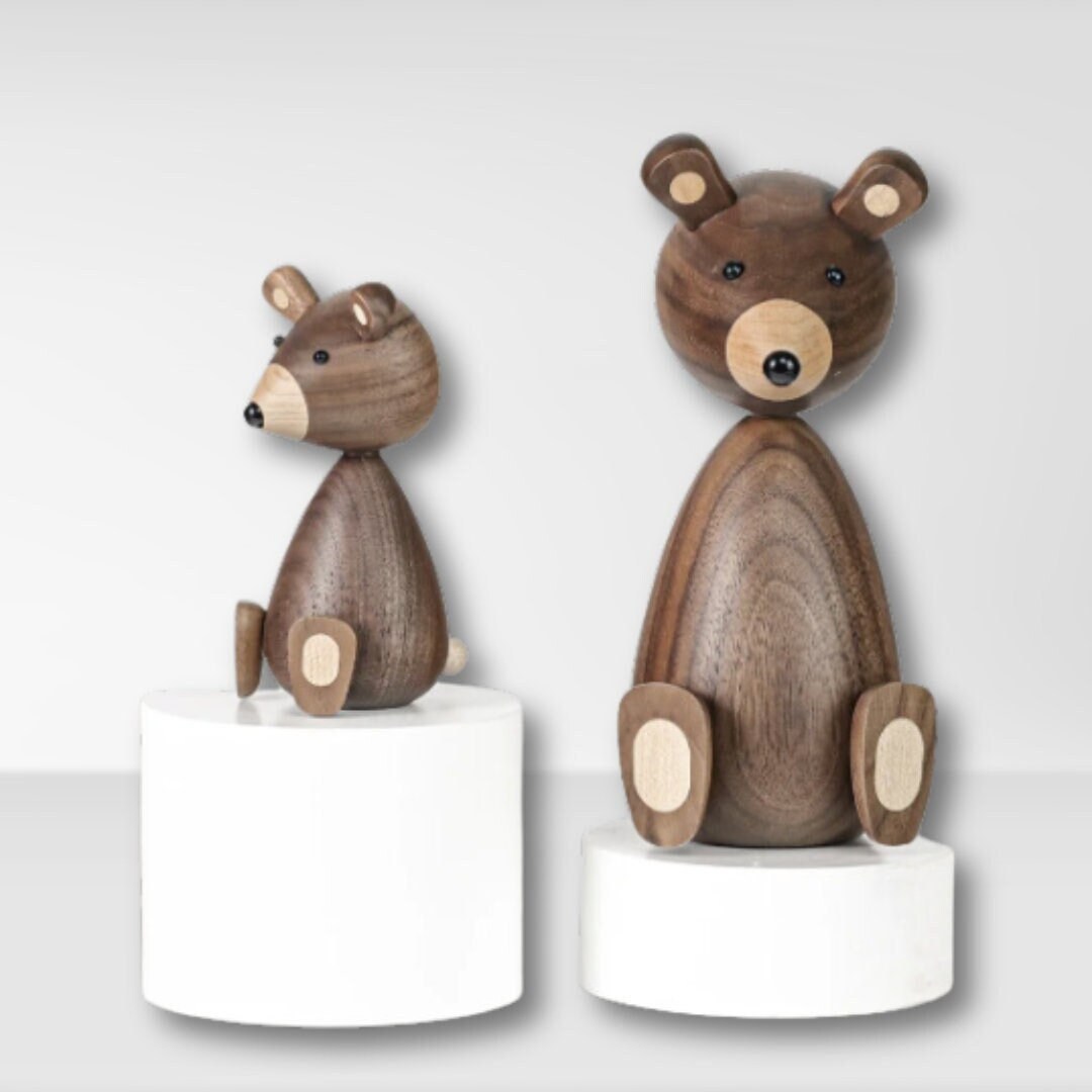 Cute Wooden Teddy Bear Sculpture, Wood Bears Statue, Adorable Bear ...