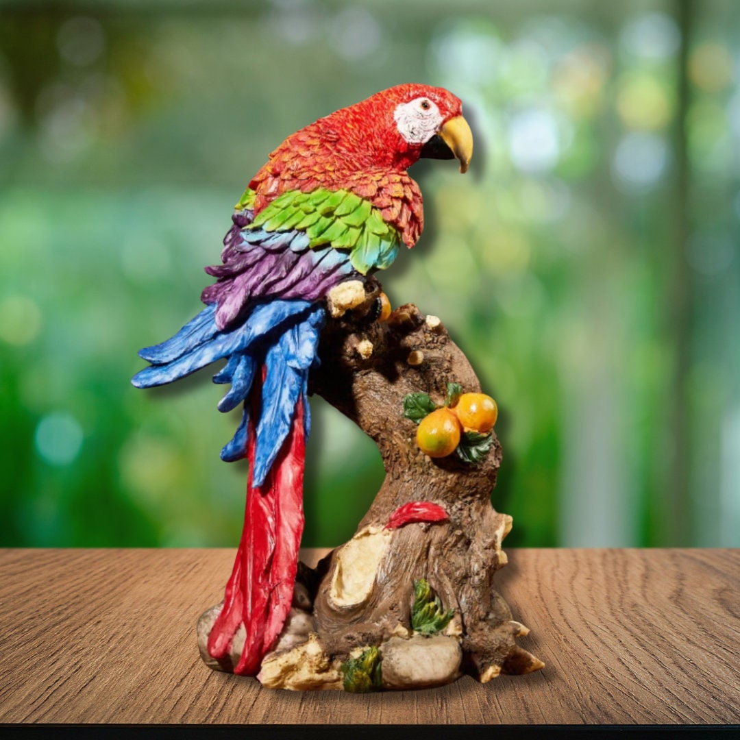 Colorful Parrot Statue Parrot on Perch Sculpture Exotic Bird Statue ...