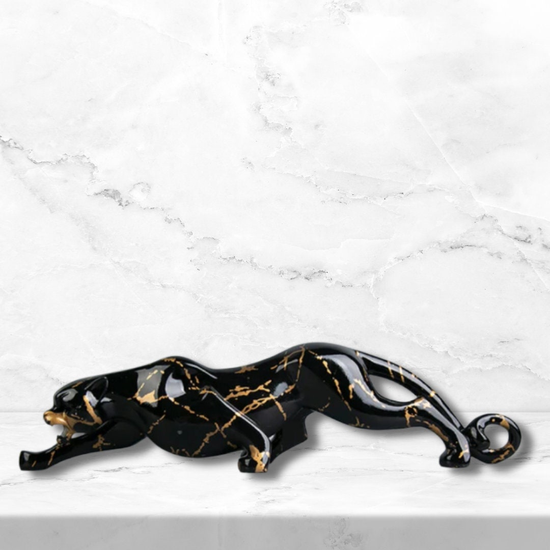 Luxury Black Panther Statue Gold Black Panther Sculpture Leopard Statue ...