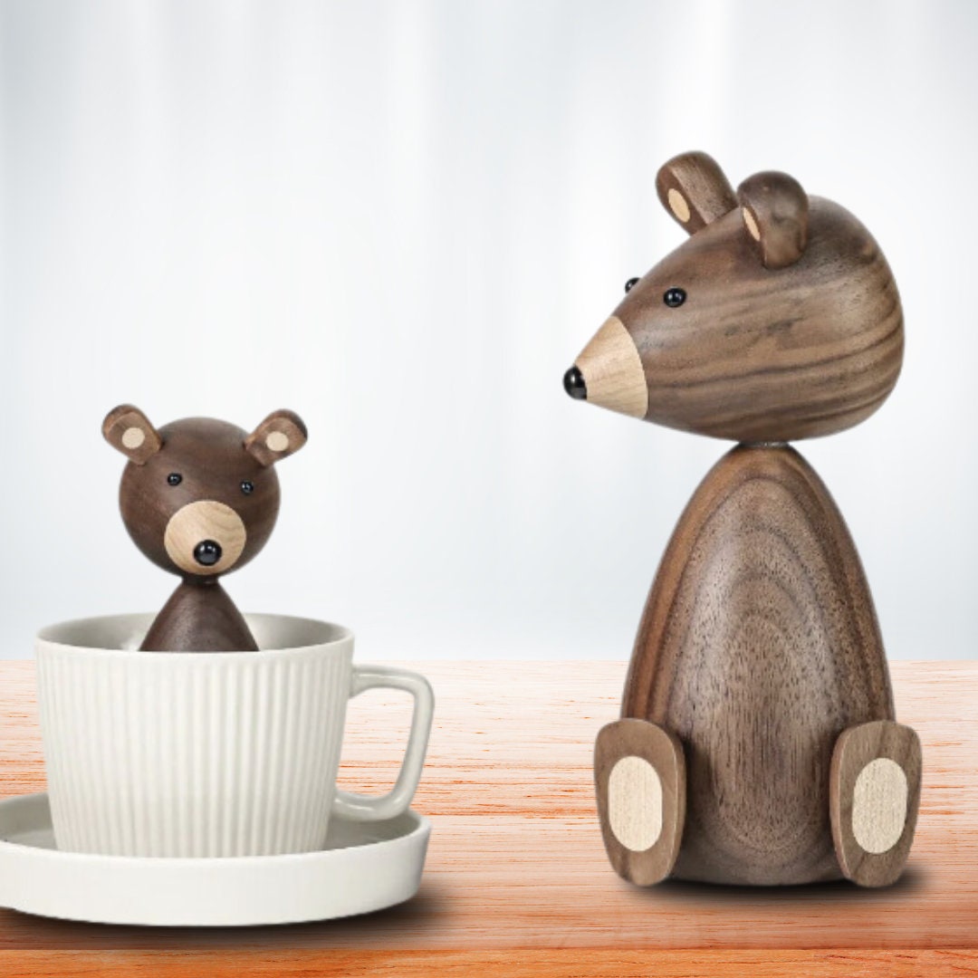 Cute Wooden Teddy Bear Sculpture, Wood Bears Statue, Adorable Bear ...
