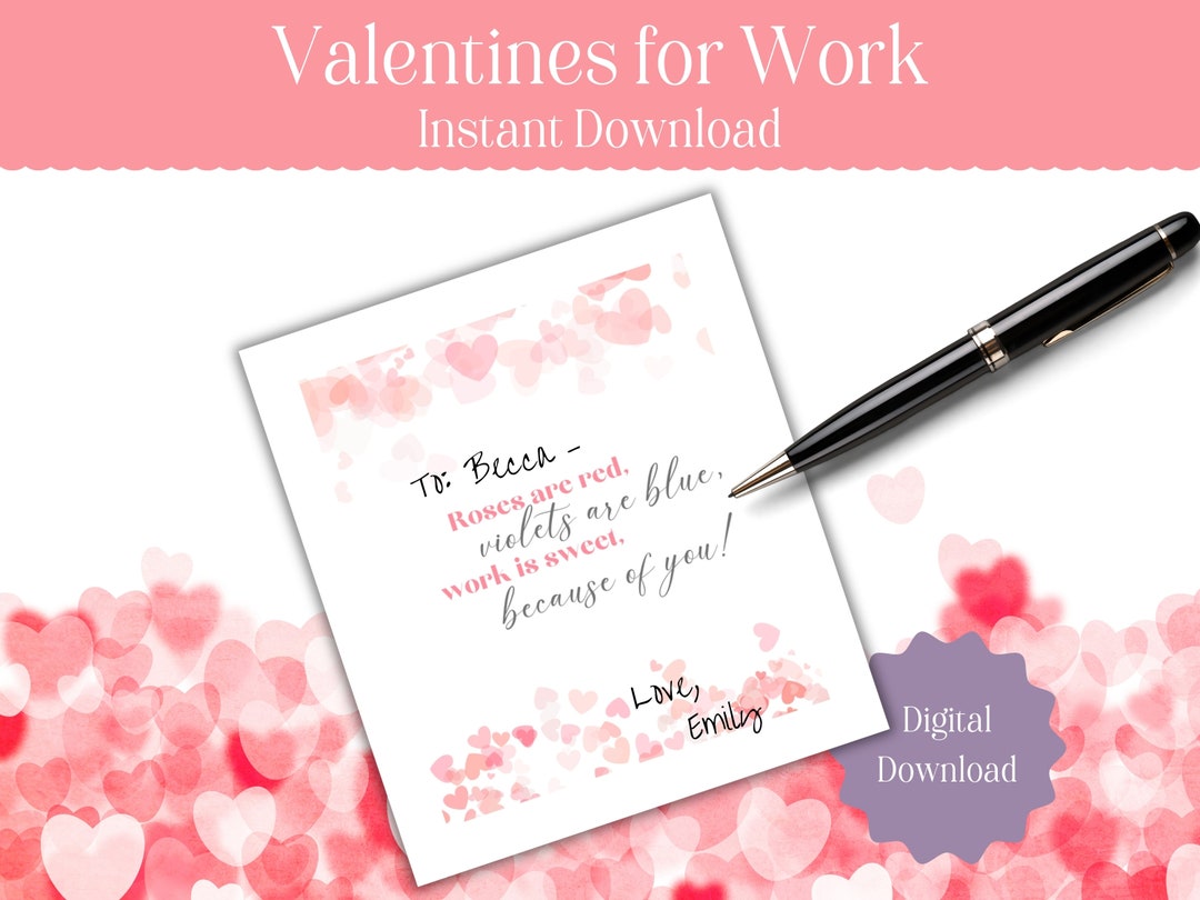 Printable Valentines for Work, Modern Pretty Design With Cute Poem for ...