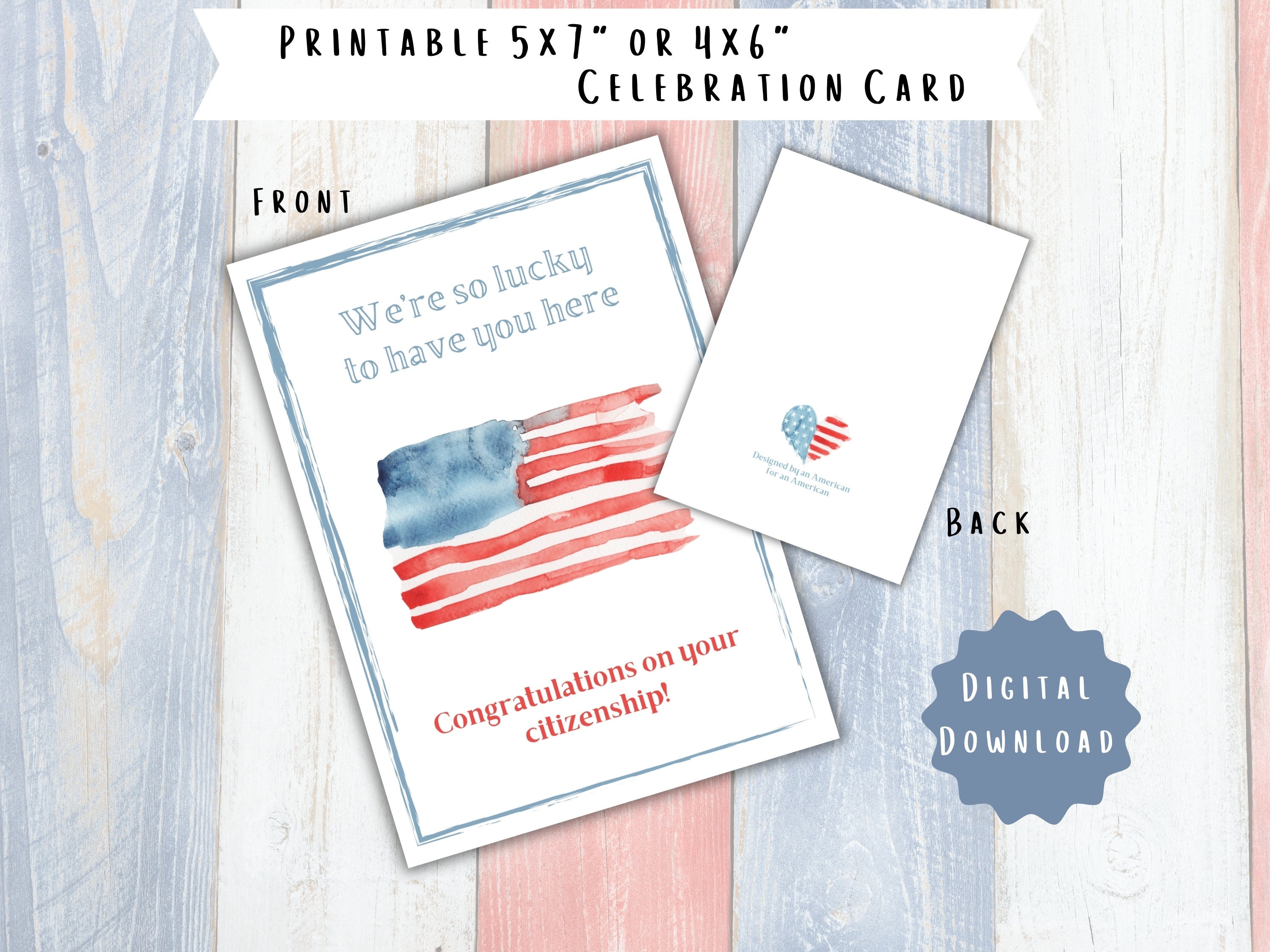 American Immigration Celebration Card, Printable Digital Download, USA ...