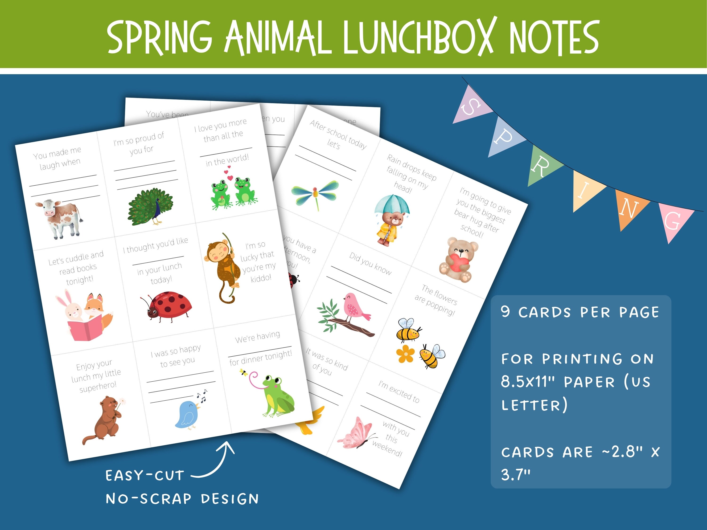 Spring Animal Lunchbox Notes for Kids, Brighten up Your Child's Lunch ...