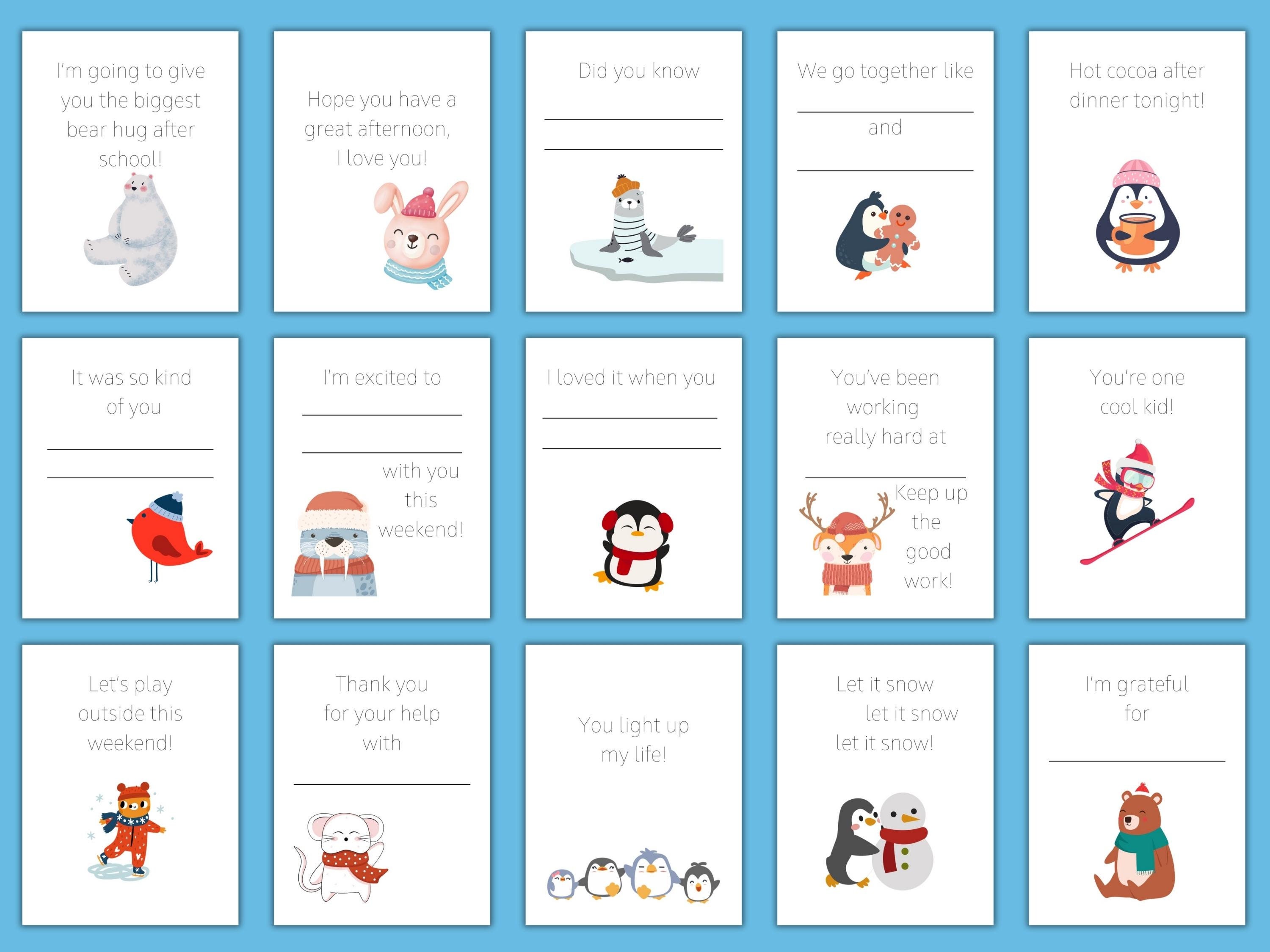 Winter Animal Lunchbox Notes for Kids, Warm up Your Kiddos Lunchtime ...