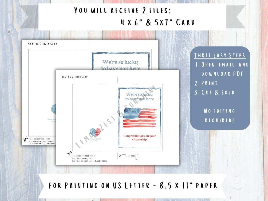 American Immigration Celebration Card, Printable Digital Download, USA ...