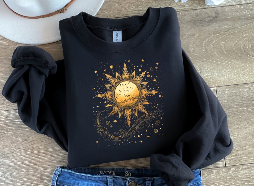 Mystic Sun and Moon Graphic Sweatshirt With Stars and Moon Phases ...