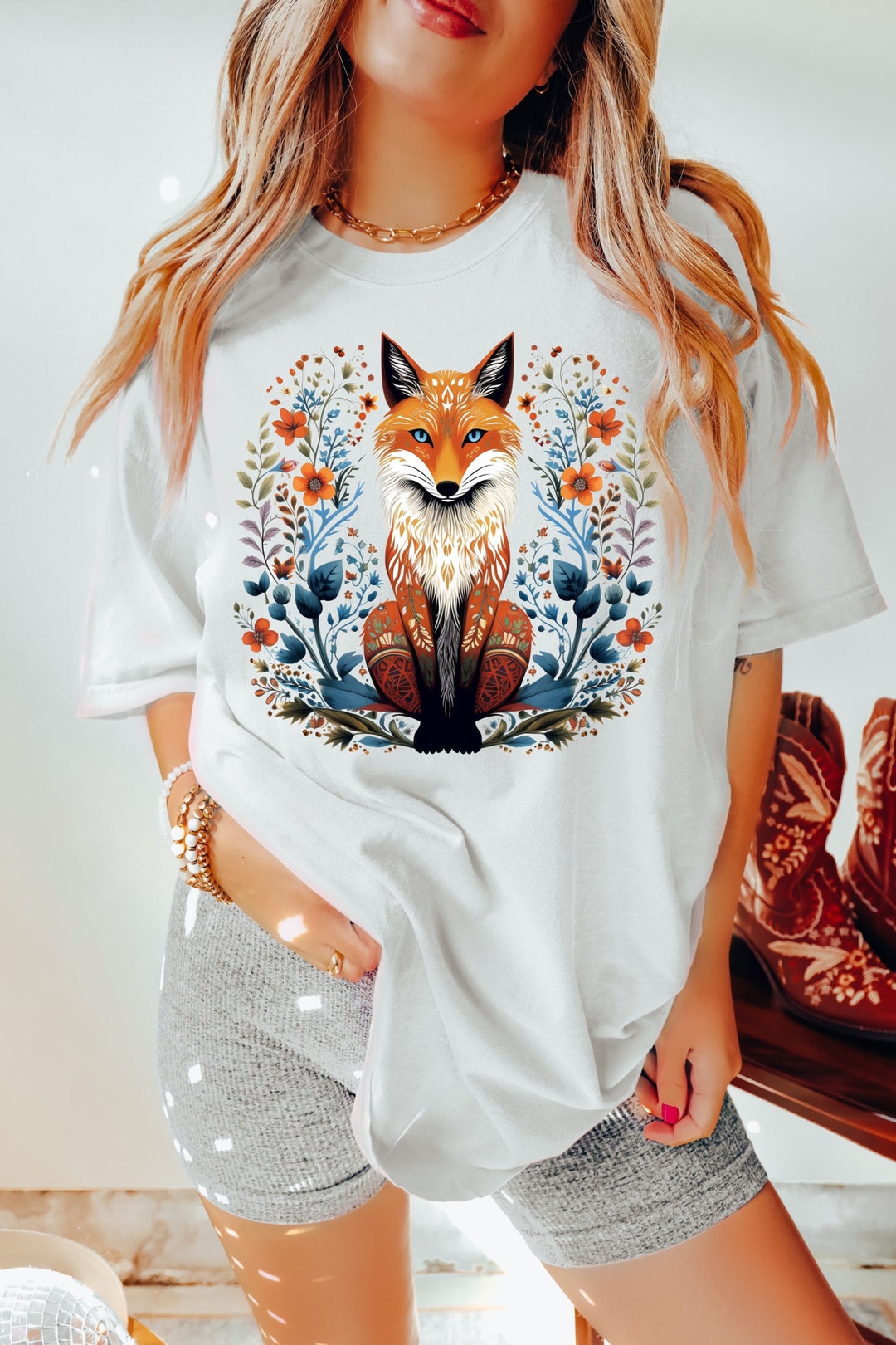 Cottagecore Cute Fox Shirt, Scandinavian Designs, Boho Folk Art ...