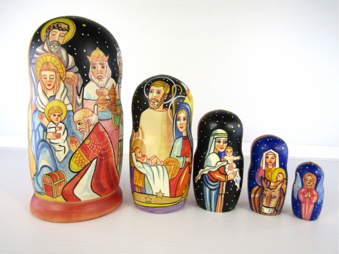 Russian Matryoshka Nesting Doll 7 5 Pc., Jesus Nativity Hand Made 1068 ...