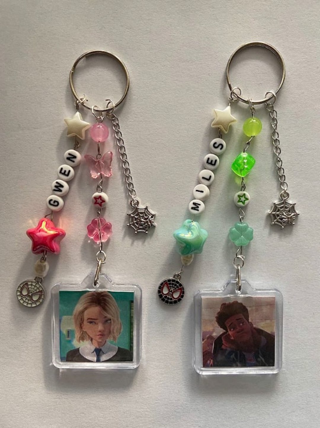 Miles Morales and Gwen Stacy Spiderman Keychains / Spiderman Into the ...