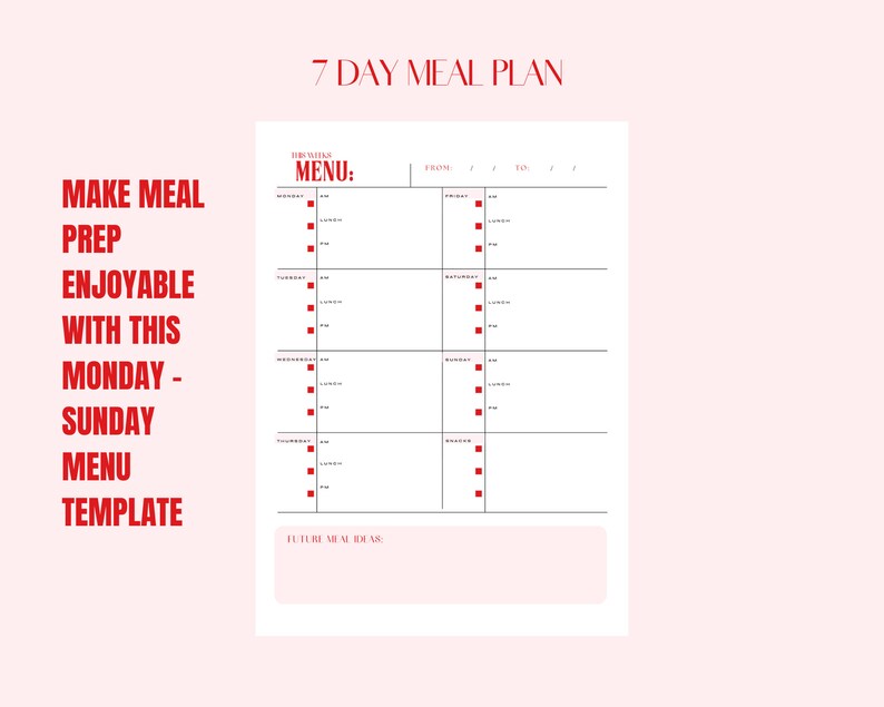 Weekly Meal Plan Printable, Instant Download, Meal Planner, Printable ...