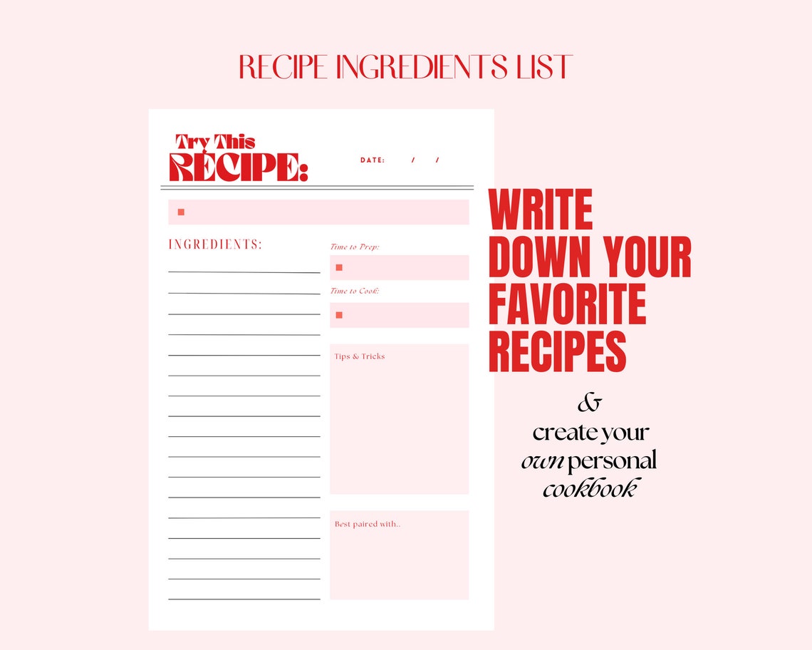 Weekly Meal Planner, Shopping List, Recipe Template Printable, Blank ...