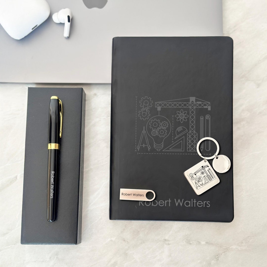 Engineer Gift Set, Personalized Notebook Pen Flash Drive Keychain ...