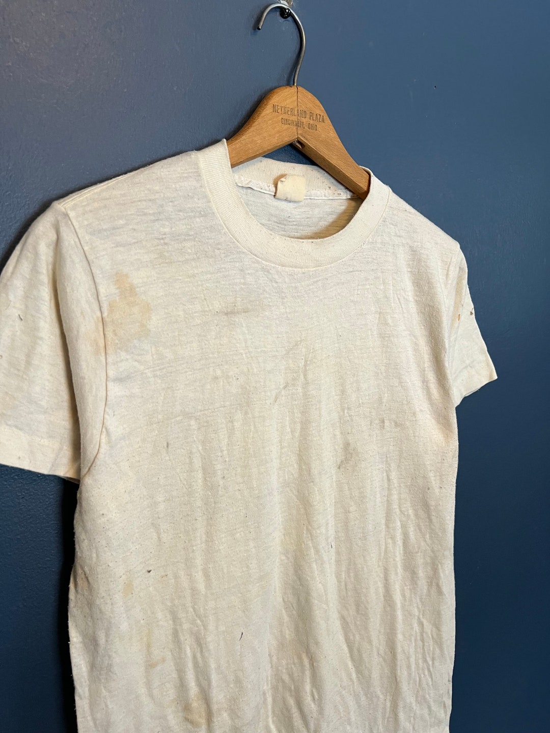 Vintage 60's BVD blanco algodón en blanco camiseta desgastada tamaño ...