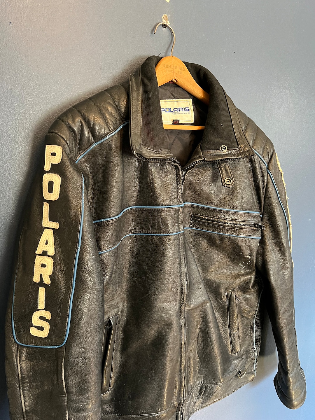 Vintage 80s Polaris Black Leather Padded Snowmobiling Jacket Size XLT ...