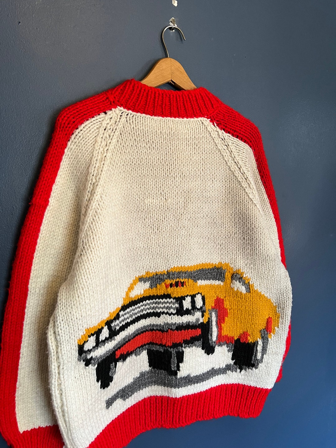 Vintage 70s Muscle Car Knit Cowichan Cardigan Sweater Size Large - Etsy