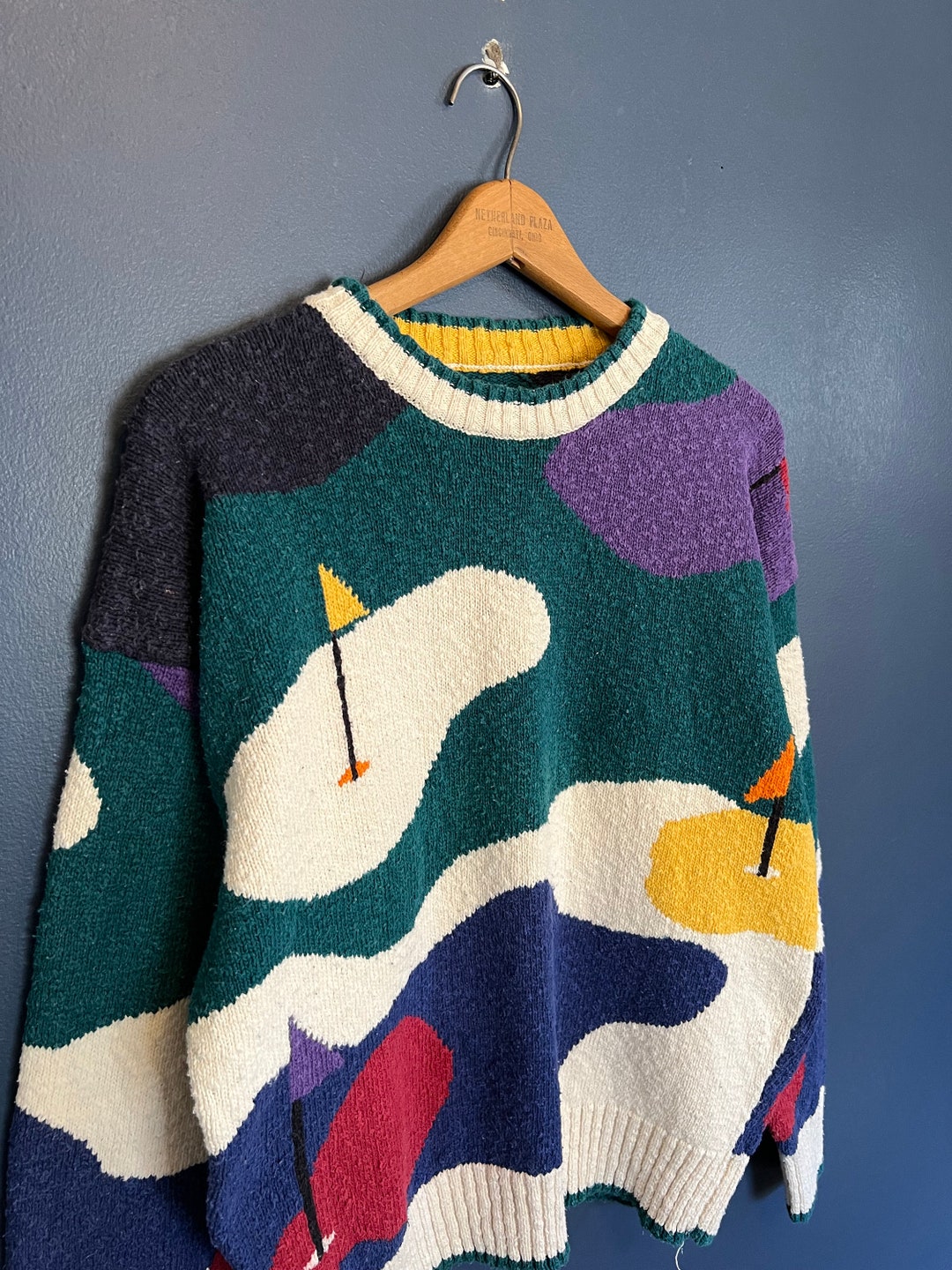 Vintage 90s Golf Course Knit Pattern Sweater Size Large - Etsy