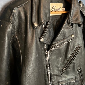 Vintage 70s Bermans Black Leather Biker Jacket Size 46 Tall - Etsy