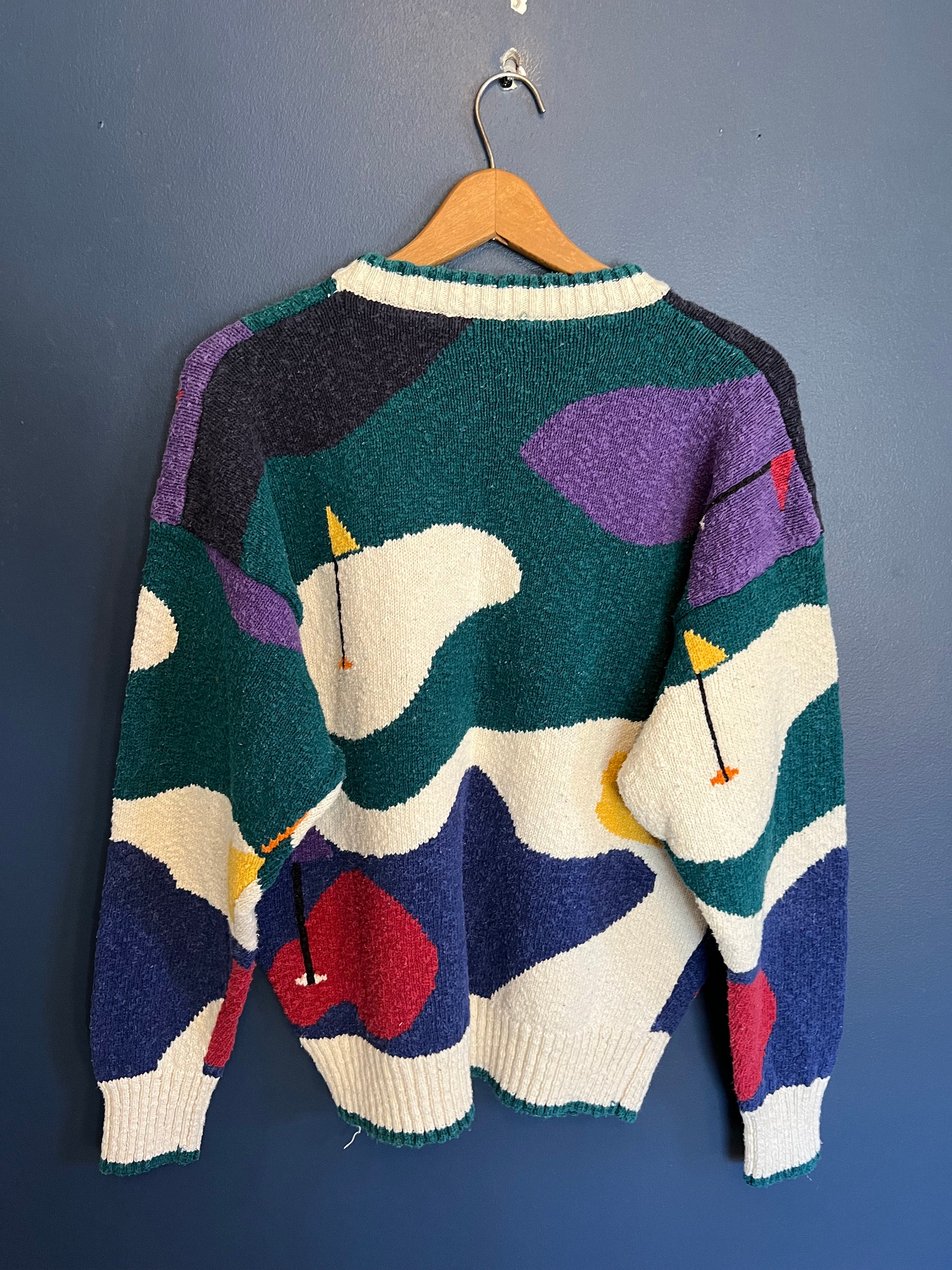 Vintage 90s Golf Course Knit Pattern Sweater Size Large - Etsy