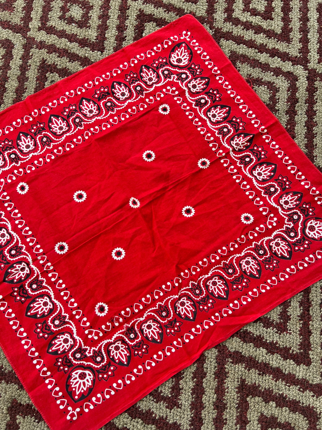 Vintage 40s Fast Color Elephant Trunk Down Paisley Cotton Bandana USA ...