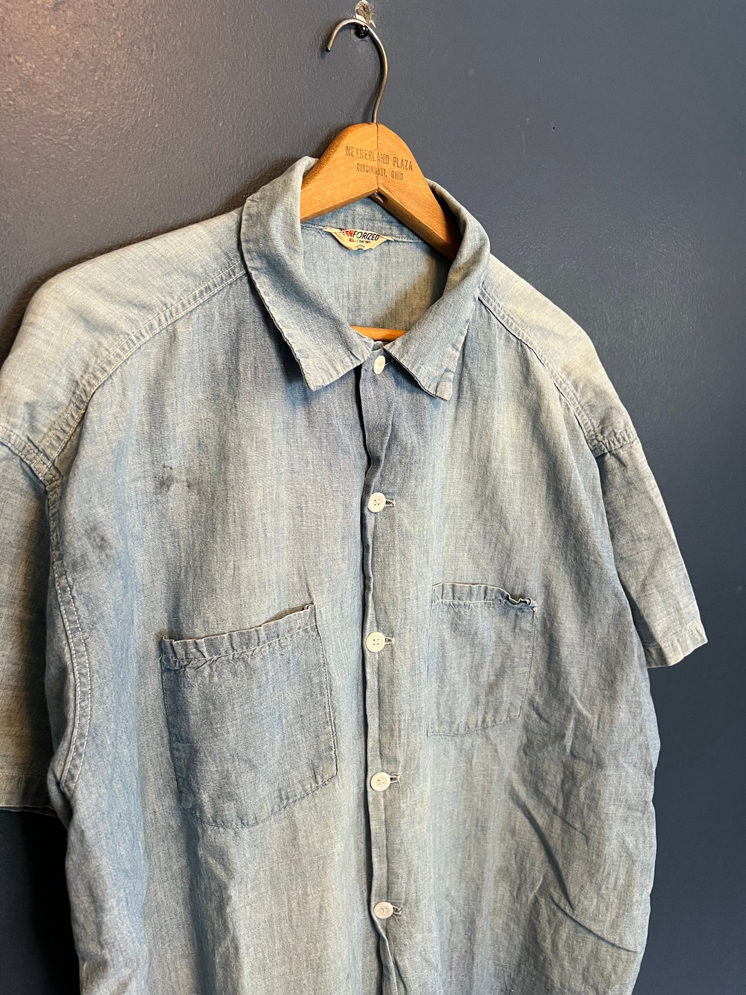 Vintage 40s Sanforized Denim Cotton Chambray Polo Button up Size XL - Etsy