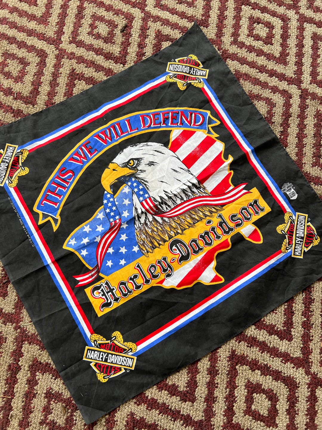 Vintage 80s Harley Davidson Motorcycles Eagle Handkerchief USA - Etsy
