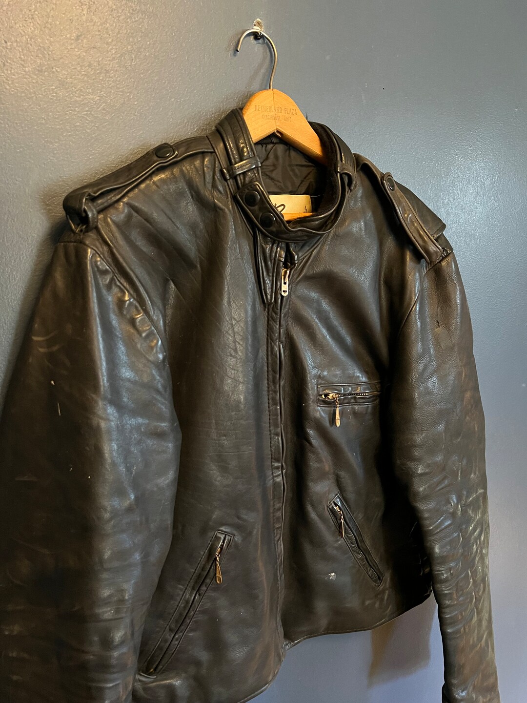 Vintage 70s Bermans Motorcycle Leather Cafe Racing Jacket Size 42 USA ...