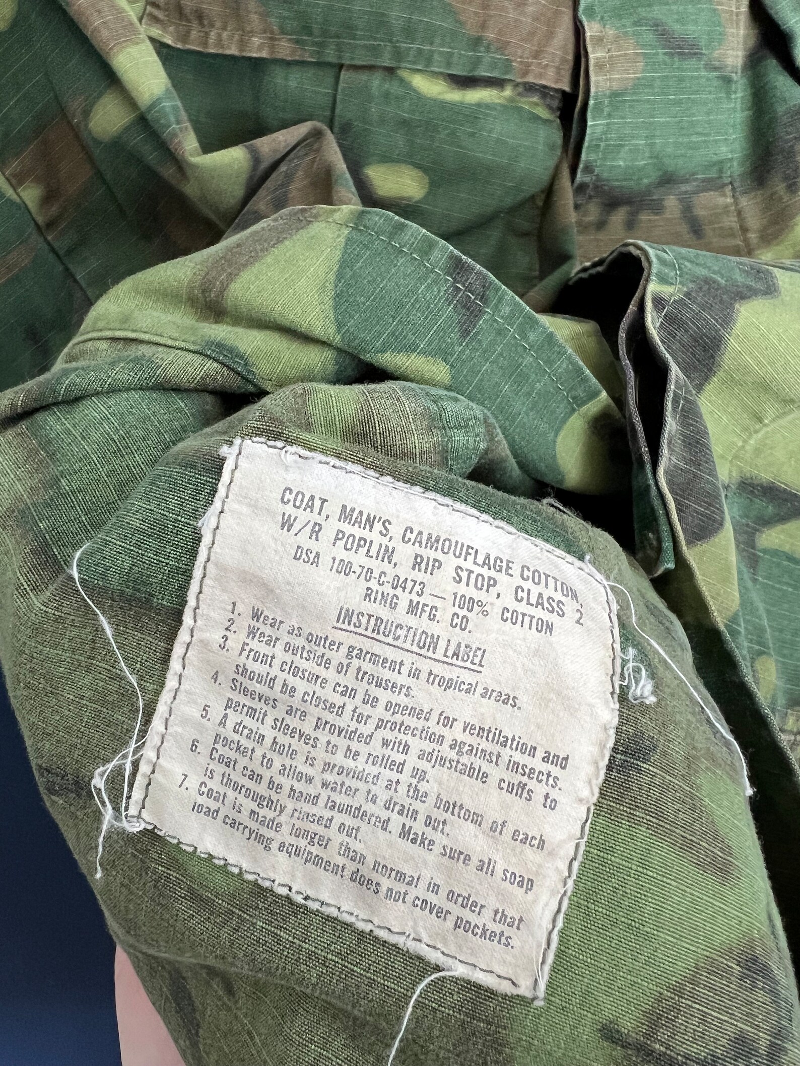Vintage 70s US Military Jungle Camo Poplin Rip Stop Slant Pocket Field ...