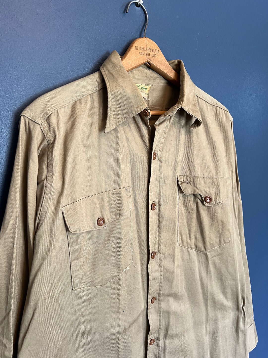 Vintage 40s Skytone Sanforized Fast Color Button up Cotton Work Shirt ...
