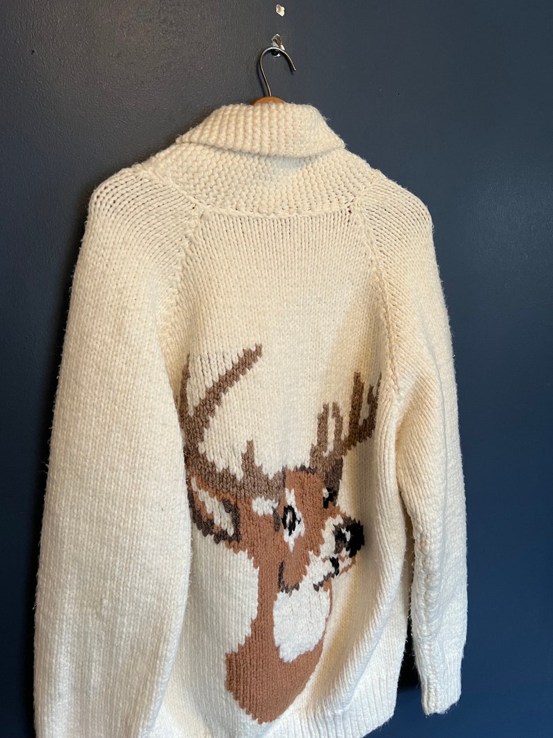 Vintage 70s Deer Graphic Knit Cowichan Cardigan Sweater Size XL - Etsy
