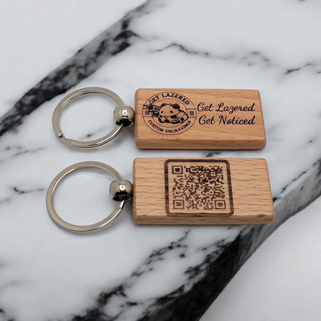 Custom Engraved Business Logo & QR Code Wooden Keychains - Etsy