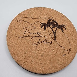 Custom Engraved Florida Themed Cork Coasters With Stained Wood Bottom ...