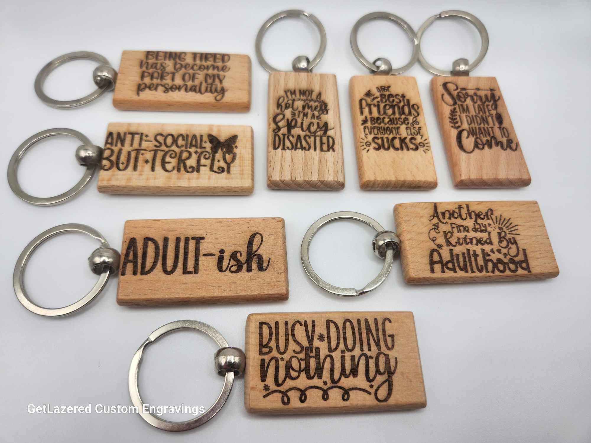 Custom Laser Engraved Wooden Keychains - Etsy