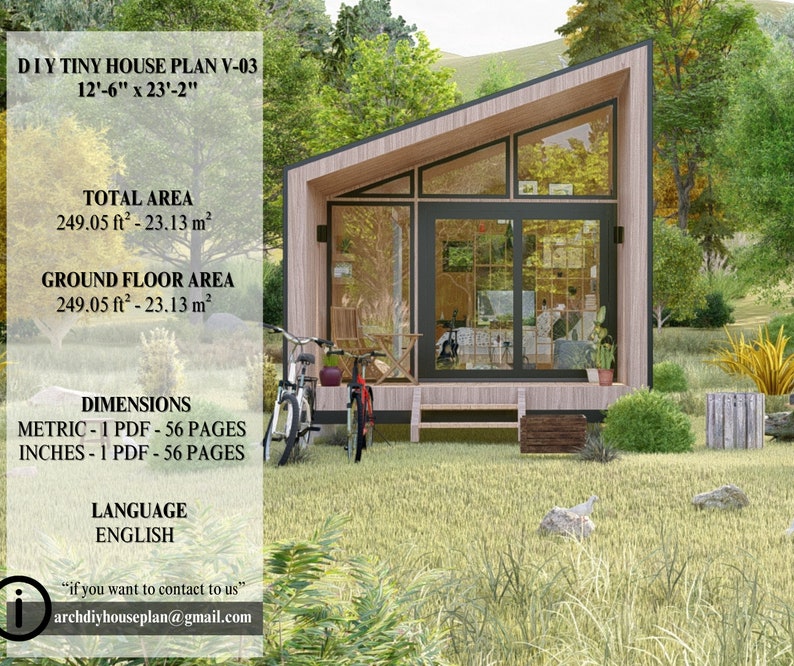 Modern Tiny House Plan: 12x23 Log Cabin Blueprint (digital Download) - Etsy UK