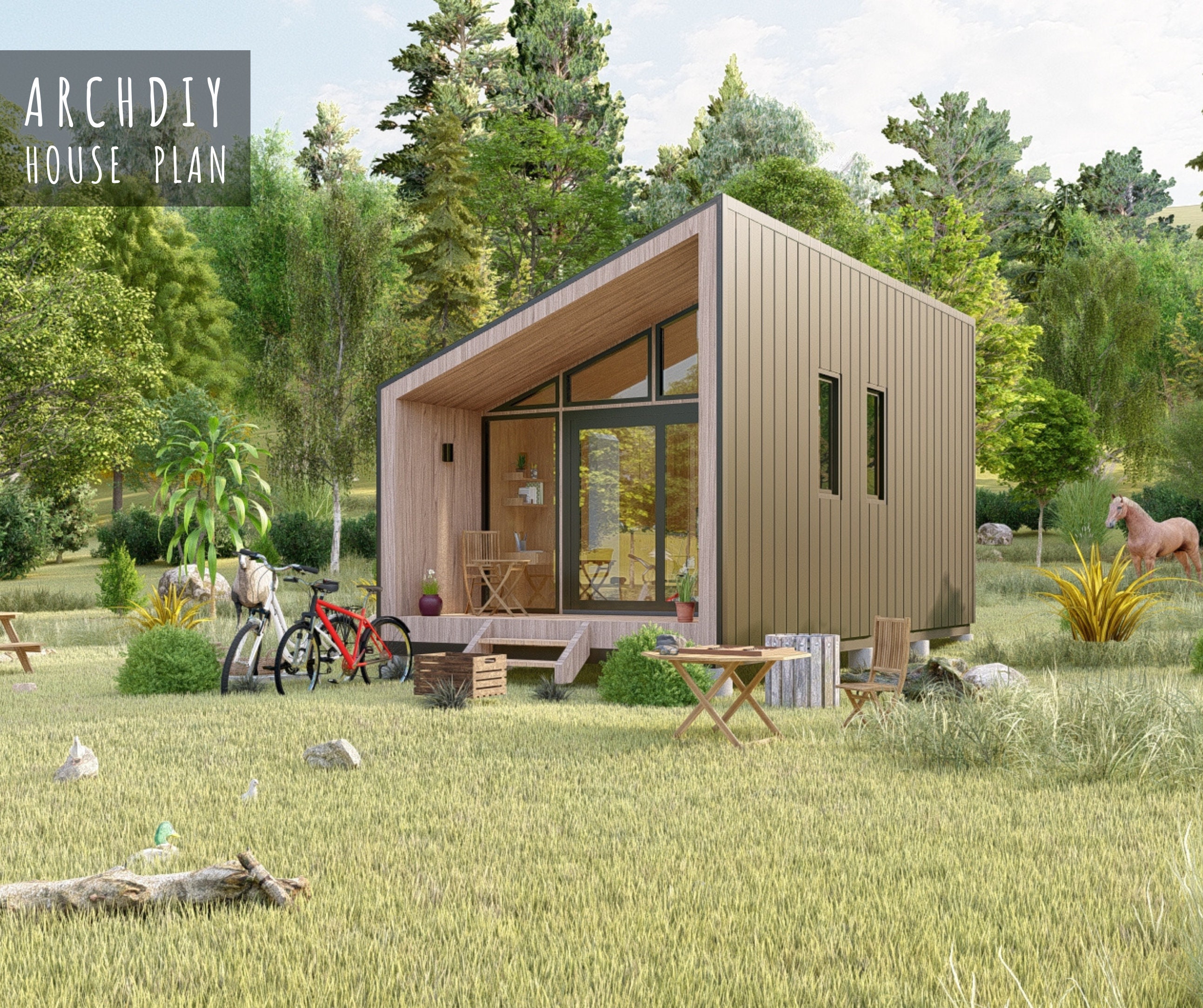 Small Tiny House Blueprints, Modern Tiny House Plan, 12x23 Log Cabin ...