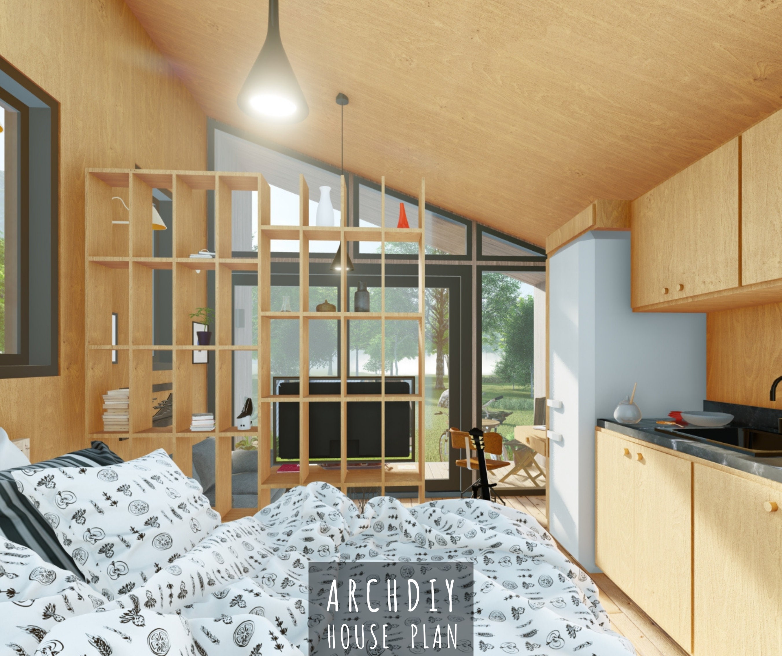 Small Tiny House Blueprints, Modern Tiny House Plan, 12x23 Log Cabin ...