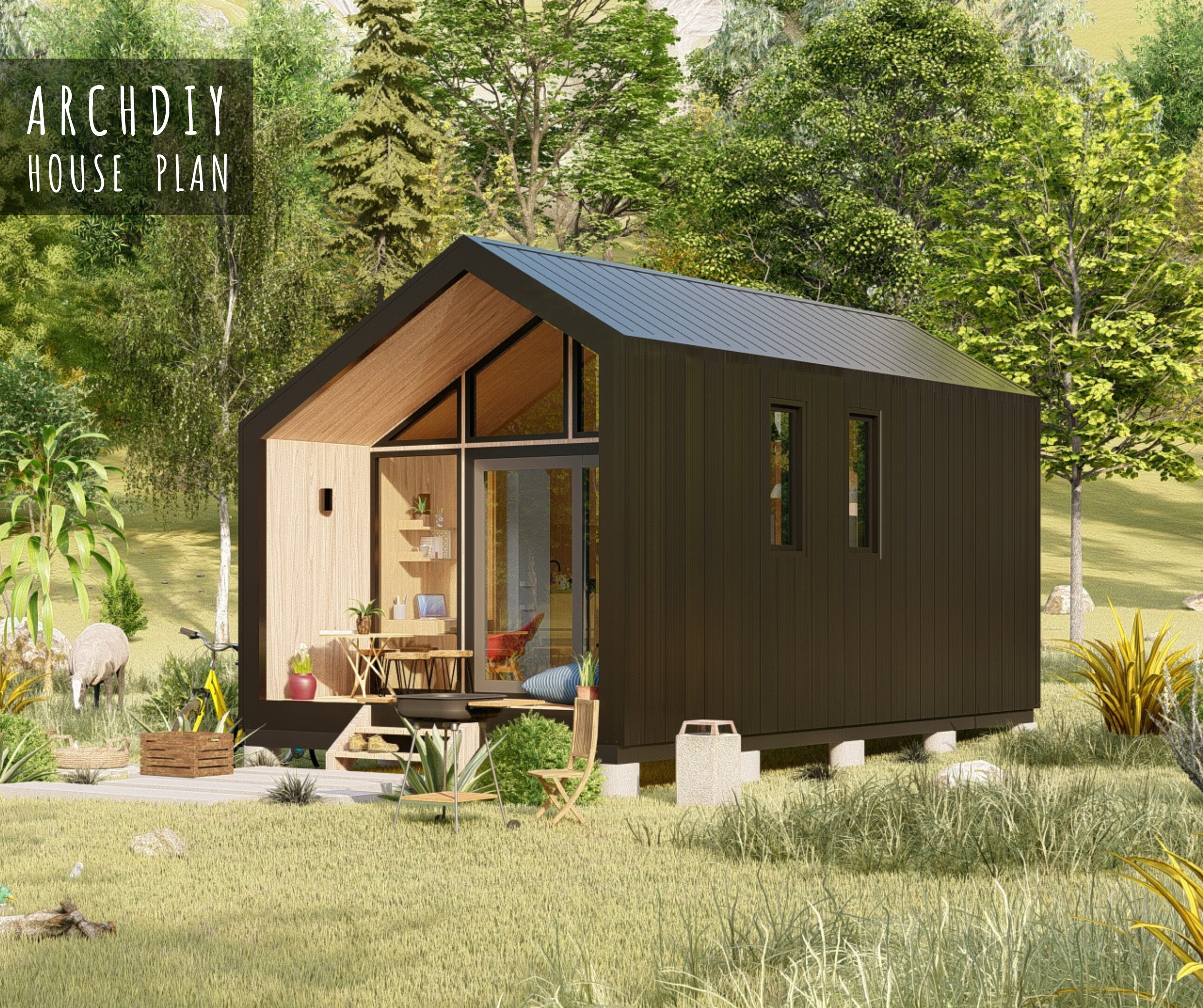 Modern Pentagon Tiny House Plan: 12x23 DIY Cabin Blueprints (digital ...