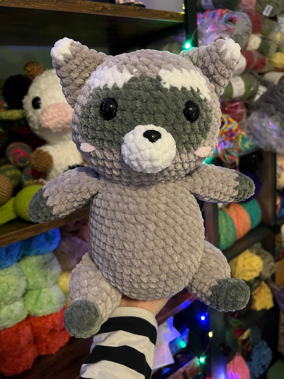 Crochet Raccoon Plushie Cute Soft Raccoon Stuffed Toy Animal Gray Plush ...