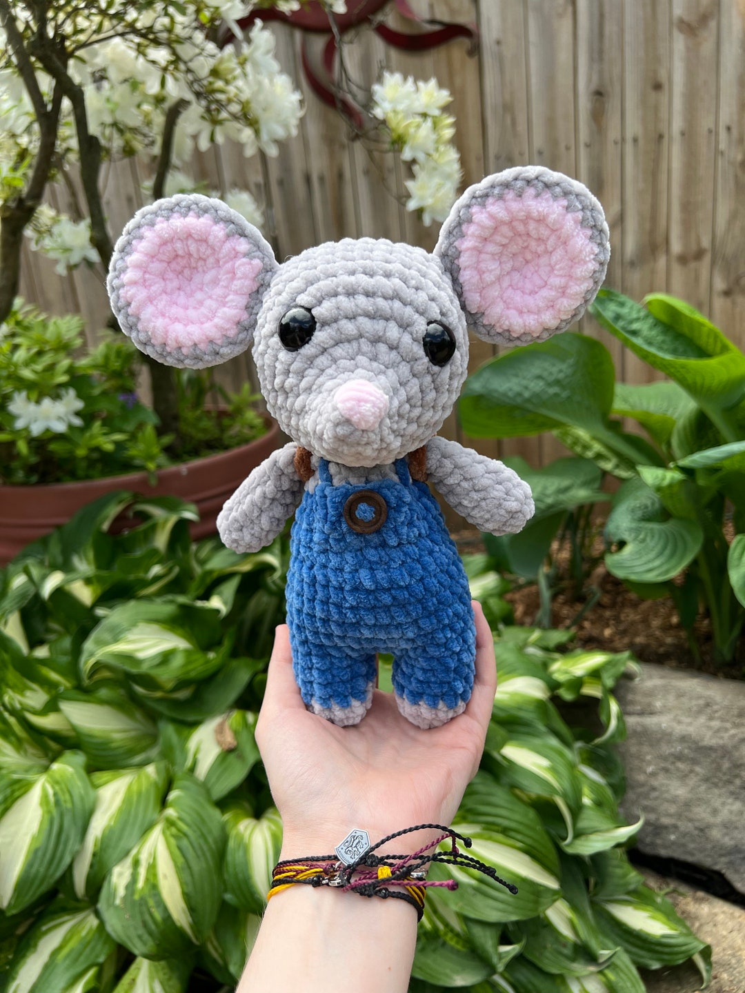 Crochet Mouse With Overalls Plush Stuffed Toy Animal Handmade Crocheted ...