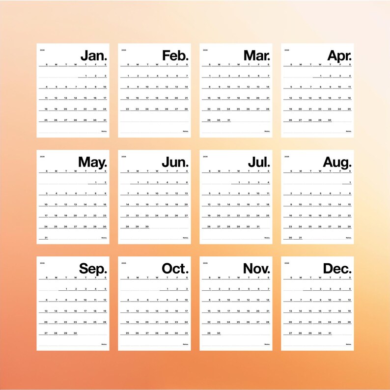 2026 Printable Modern Calendar - Etsy UK