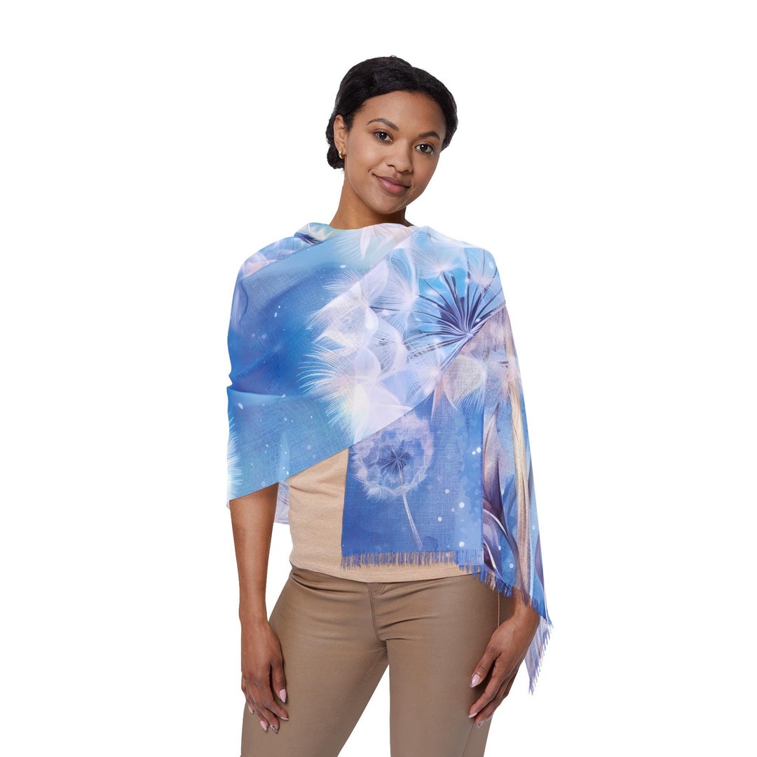Winter Dandelion Light Scarf, Pastel Watercolor Floral Neck Wrap ...