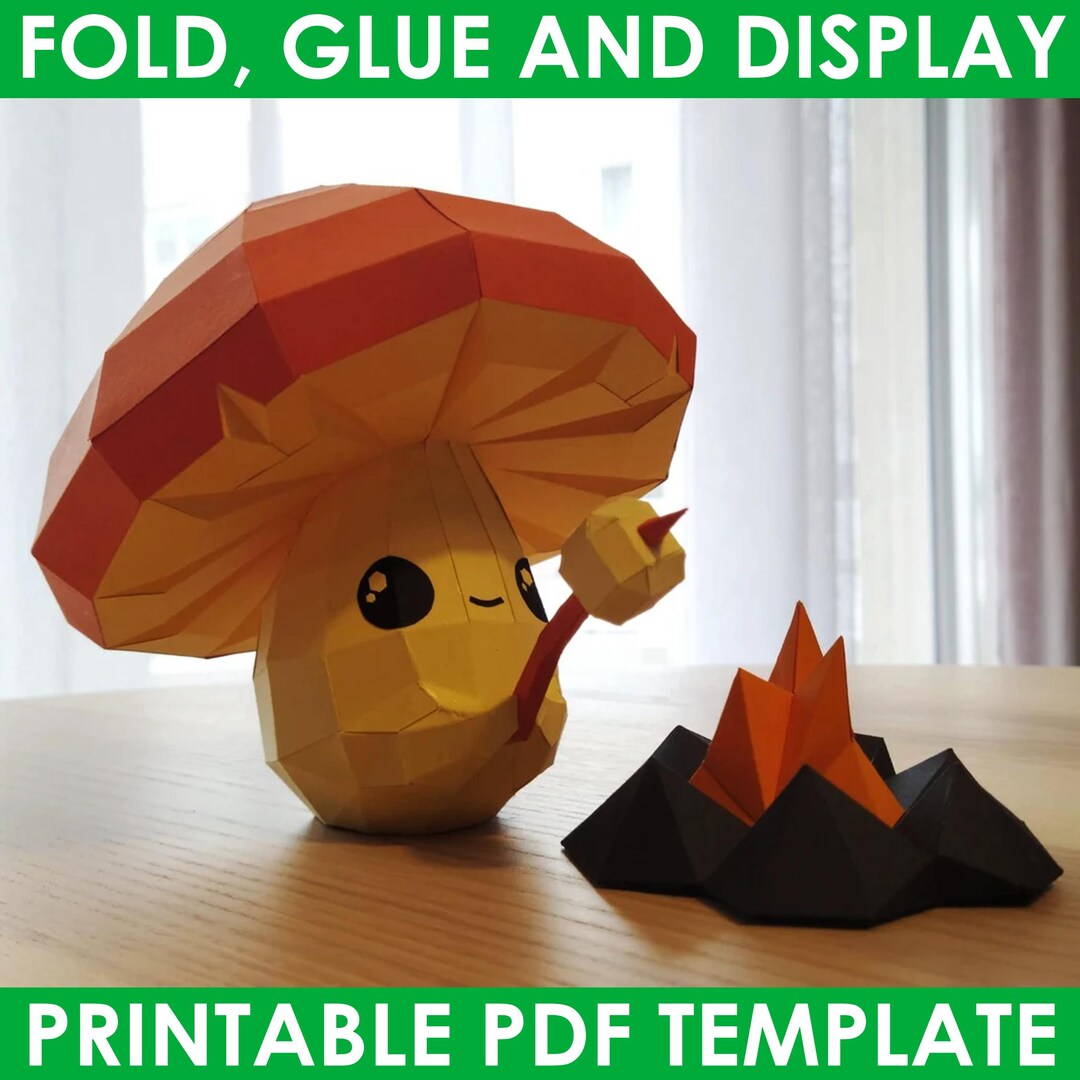 Papercraft Template PDF DIY - Mushroom and Campfire - Mushling and ...