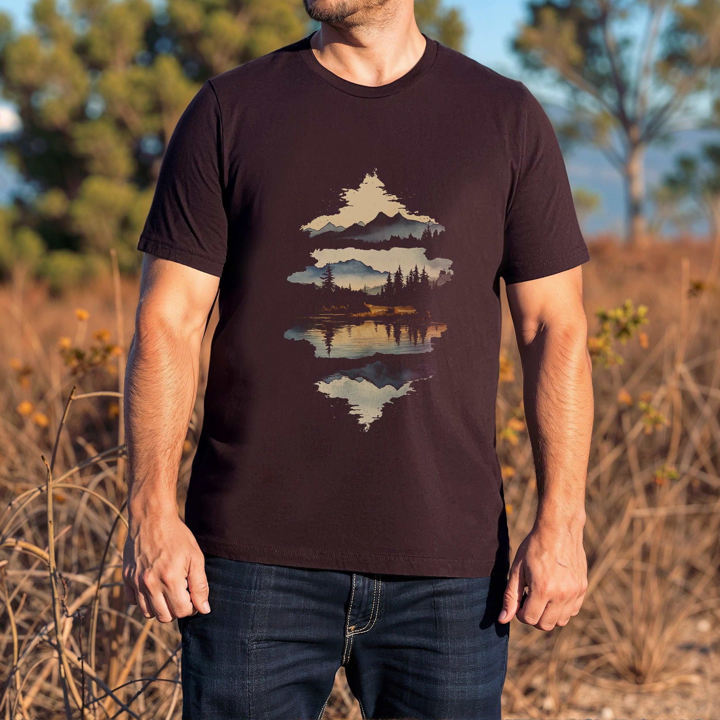 Misty Mountain Lake Reflection T-shirt - Foggy Landscape Watercolor ...