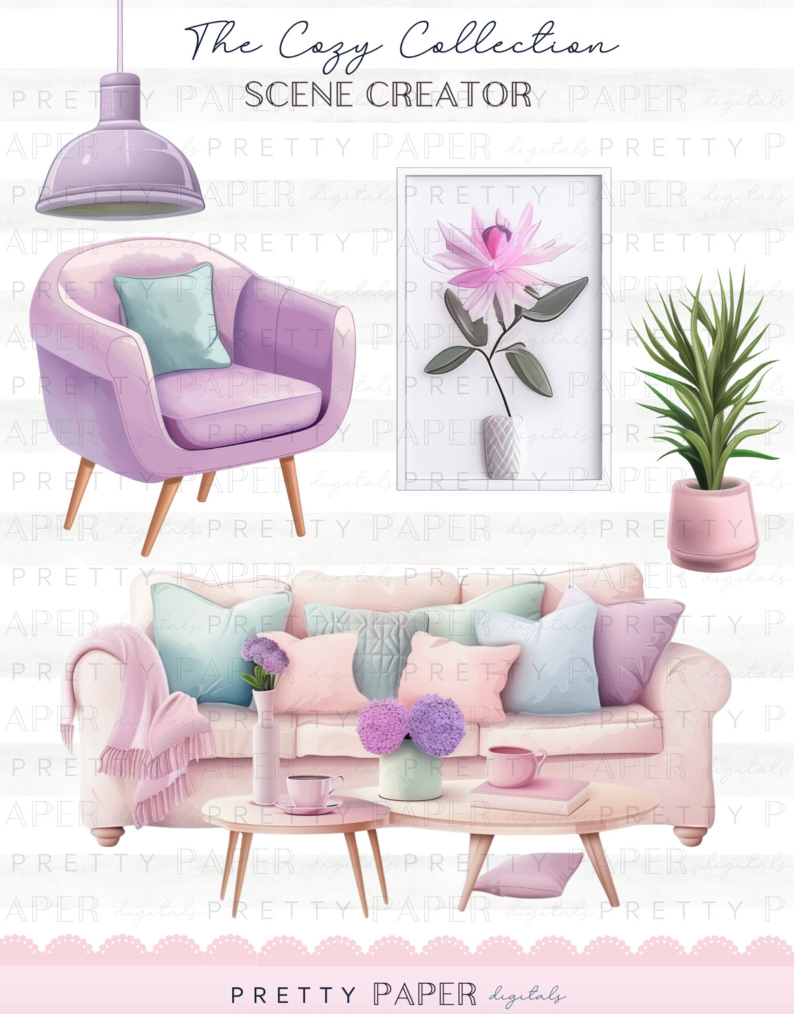 Cozy Living Room Digital Stickers | Planner, Goodnotes (PNG) - Etsy